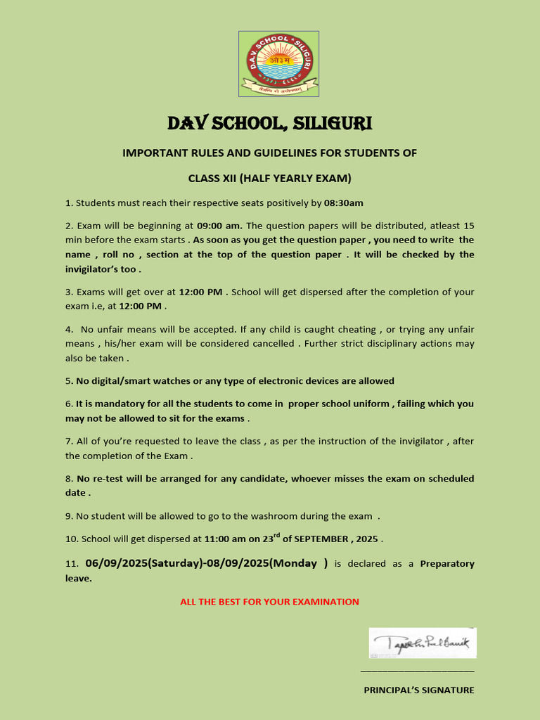 Notice For Students Class Xii Hy | PDF
