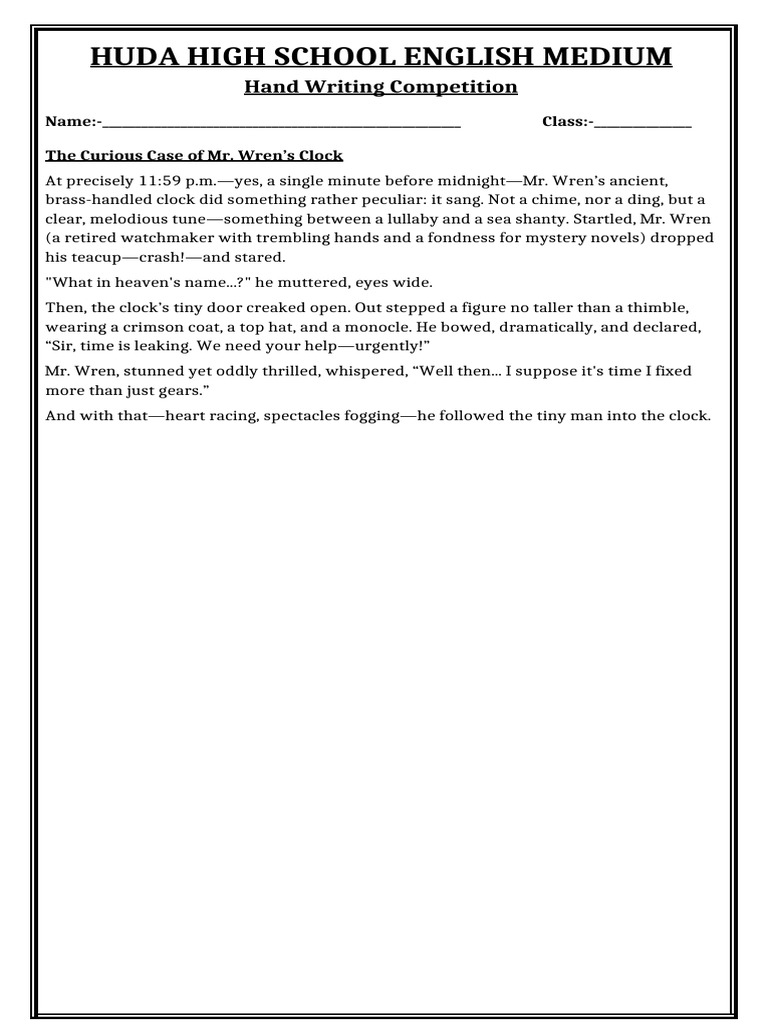 Handwriting Competition Stories | PDF