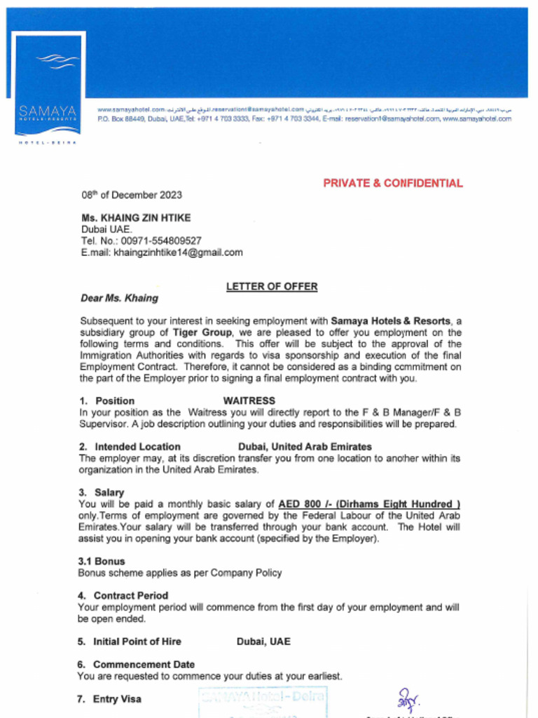 Ms. Khing Offer Letter | PDF