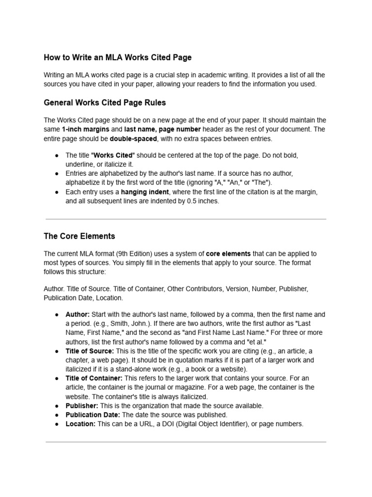 MLA Works Cited Page Guide | PDF | Digital Object Identifier | Written ...