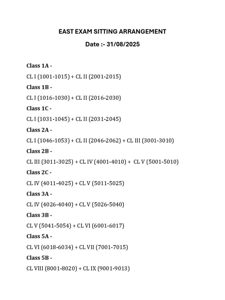 East Exam Sitting Arrangement | PDF