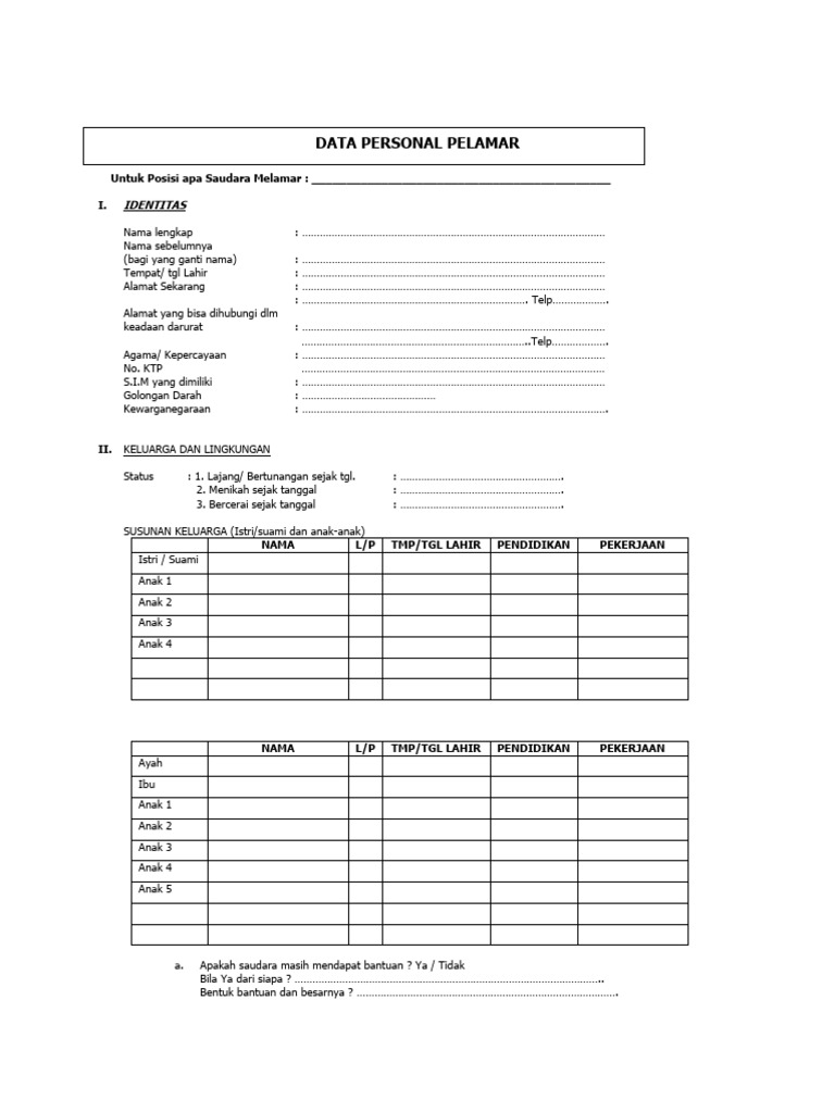 Formulir Data Pelamar Kerja | PDF