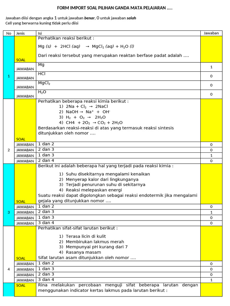 Form Upload Soal Pilihan Ganda Pdf