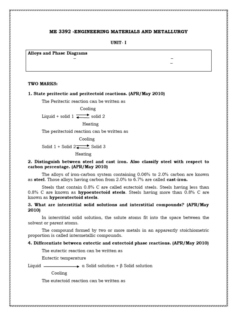Me3392-Engineering Materials and Mettallurgy-17901890-Emm Unit 1 | PDF ...