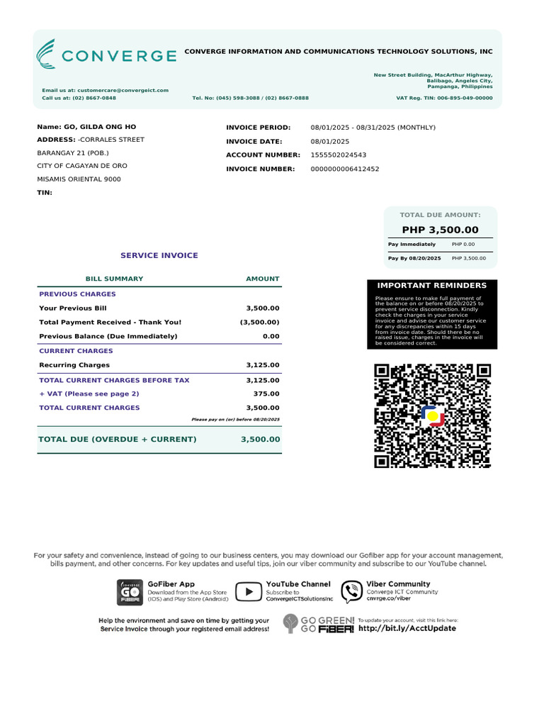 Monthly Invoice for Gilda Ong Ho | PDF | Invoice | Receipt