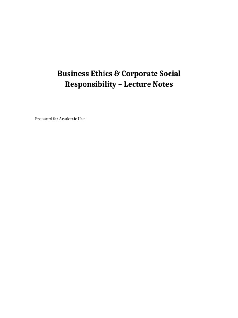 Business Ethics & CSR Overview Notes | PDF