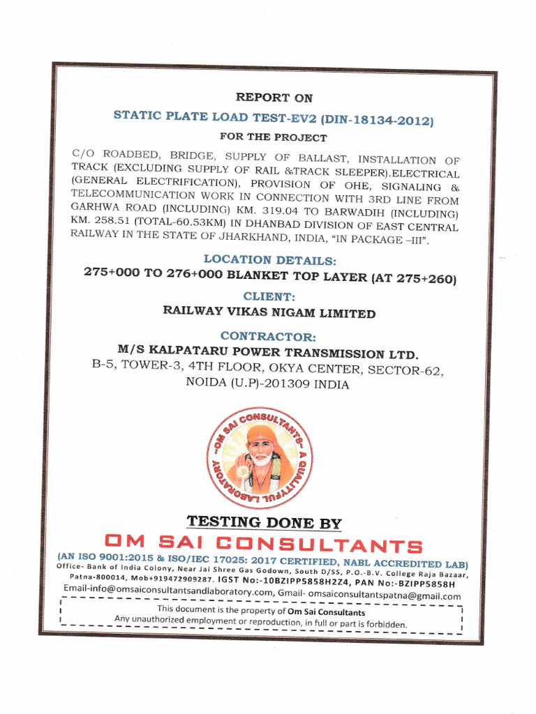 Static Plate Load Test Report EV2 | PDF | International Organization ...