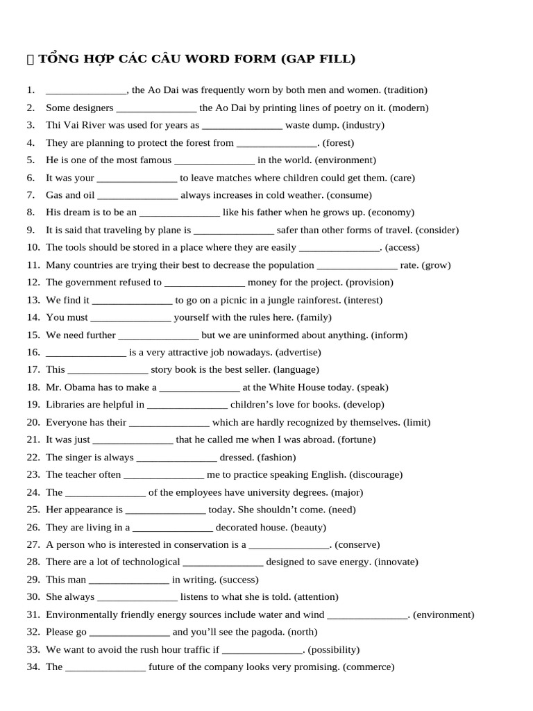 Word Form Gap Fill Exercises | PDF
