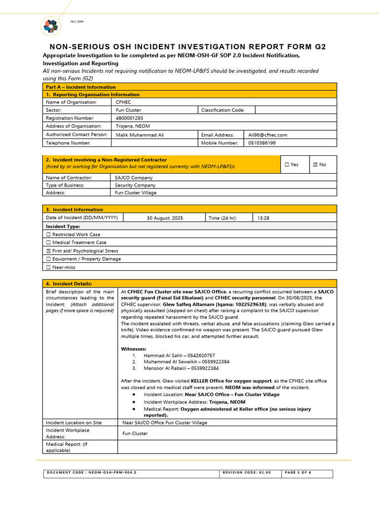 NEOM-OSH-GF-Form G2 - Non-Serious OSH Incident Investigation ReportRev ...