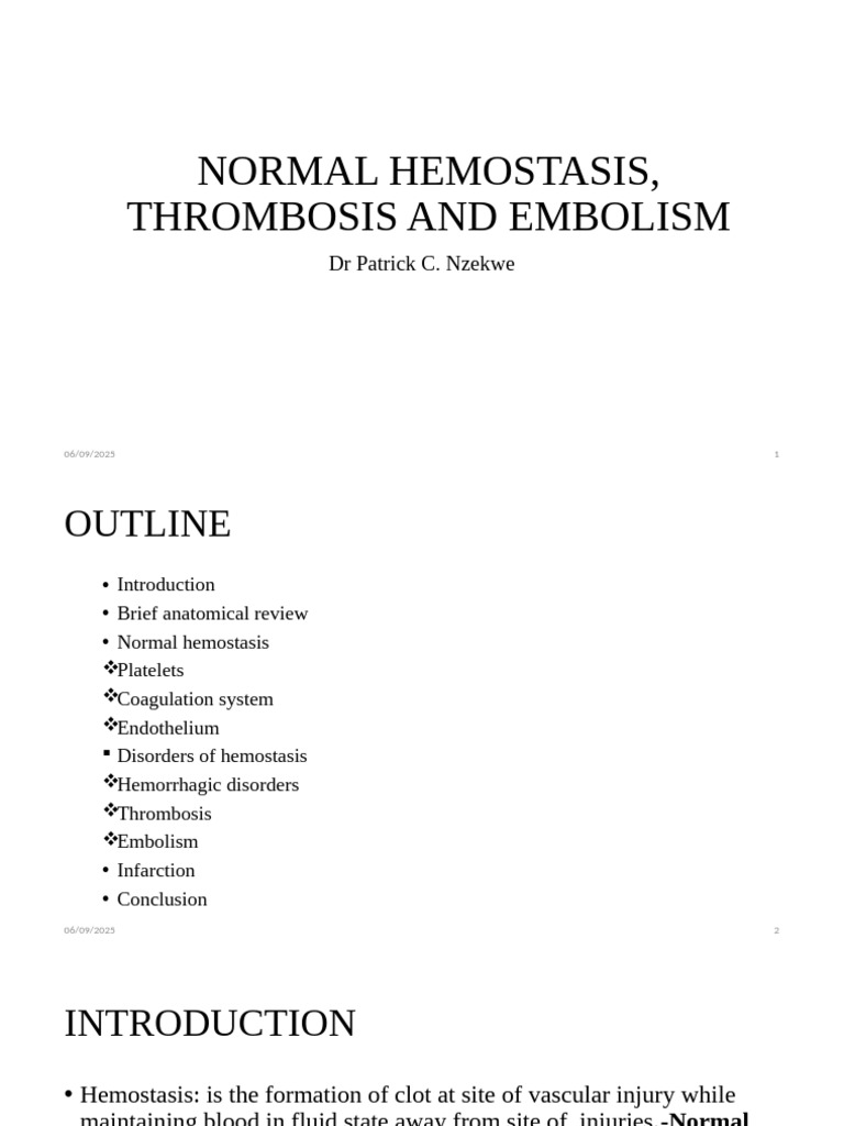 Normal Hemostasis, Thrombosis and Embolism | PDF | Coagulation | Thrombus