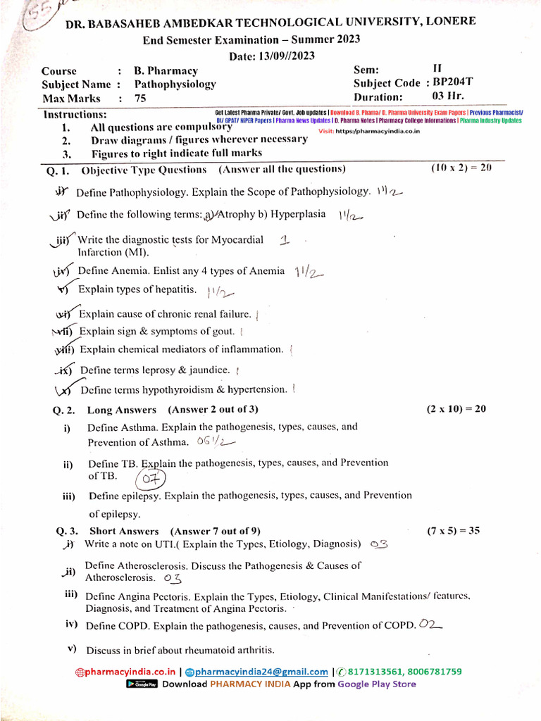 Patho Semester 2 2023 Paper Summer Dbatu 3 4 | PDF