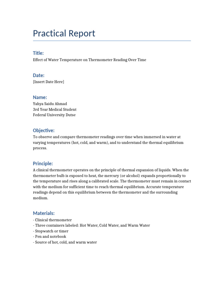 Water Temperature Effects on Thermometer Readings | PDF | Thermometer ...