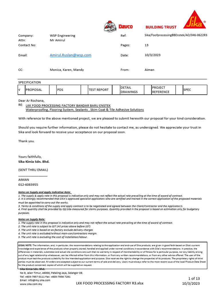 Waterproofing - Sika LKK Food Processing Factory r3 | PDF | Concrete ...
