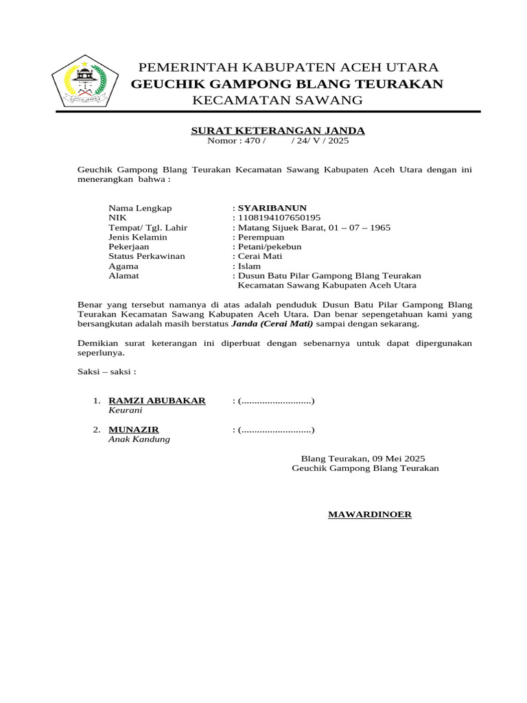 Surat Keterangan Janda | PDF