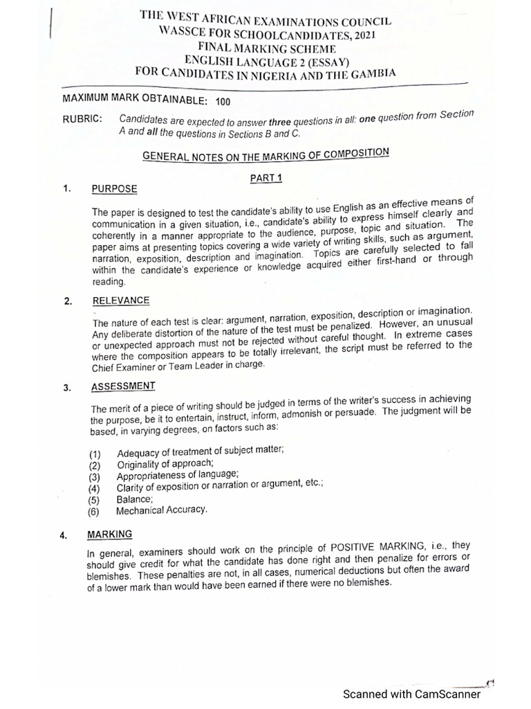 WAEC 21 Marking Scheme | PDF