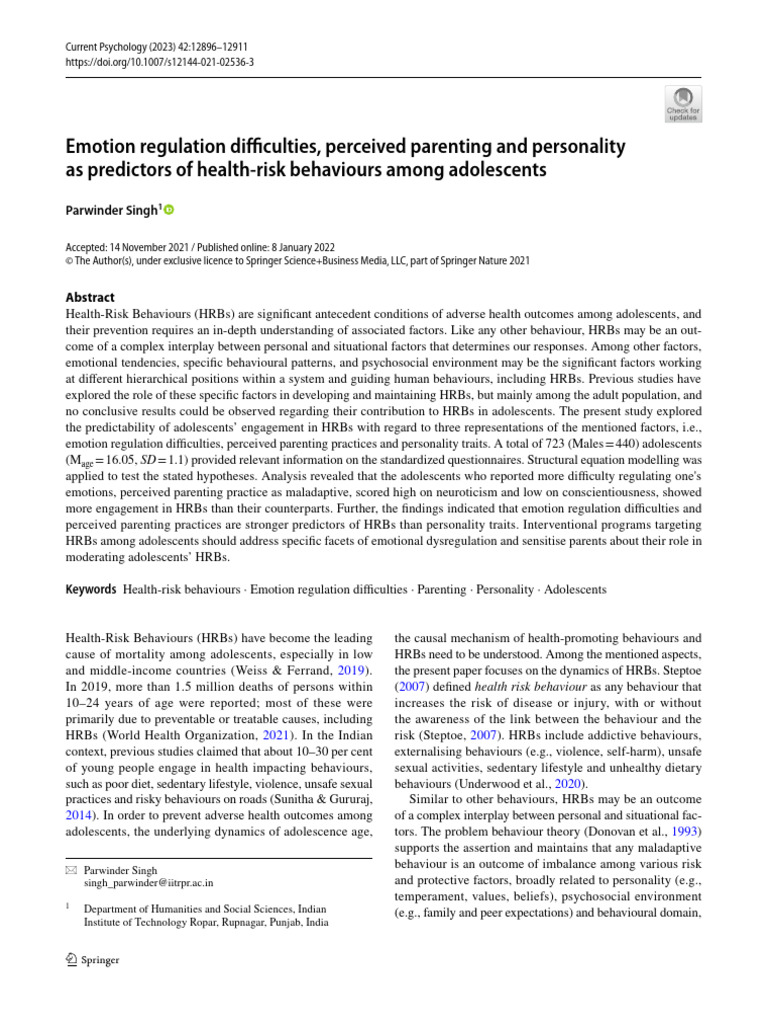 Emotion Regulation Difficulties, Percieved Parenting and Personality As ...