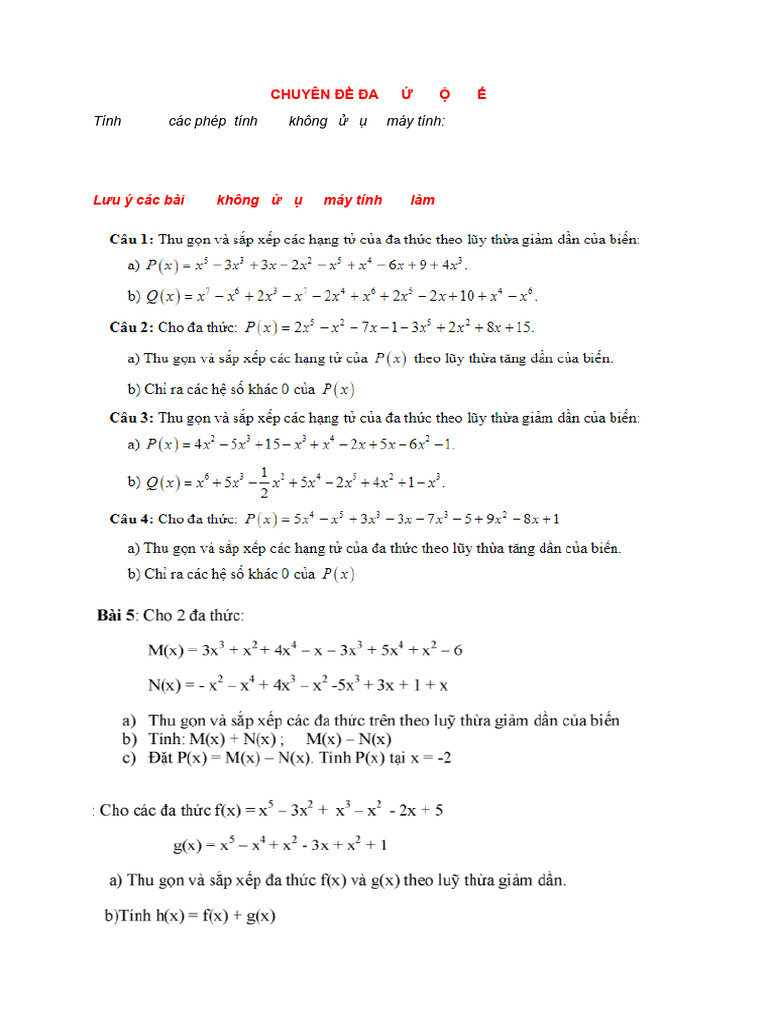 Tính Nhanh Các Phép Tính Sau Không S D NG Máy Tính | PDF
