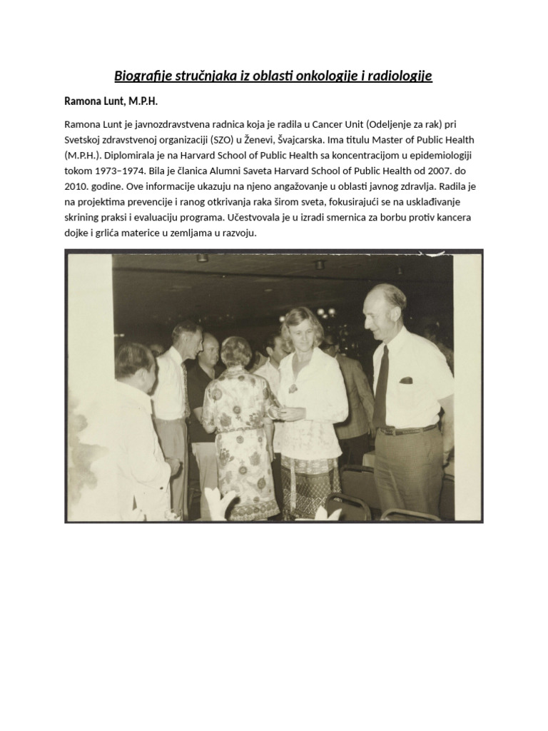 Biografije Stručnjaka Iz Oblasti Onkologije I Radiologije | PDF