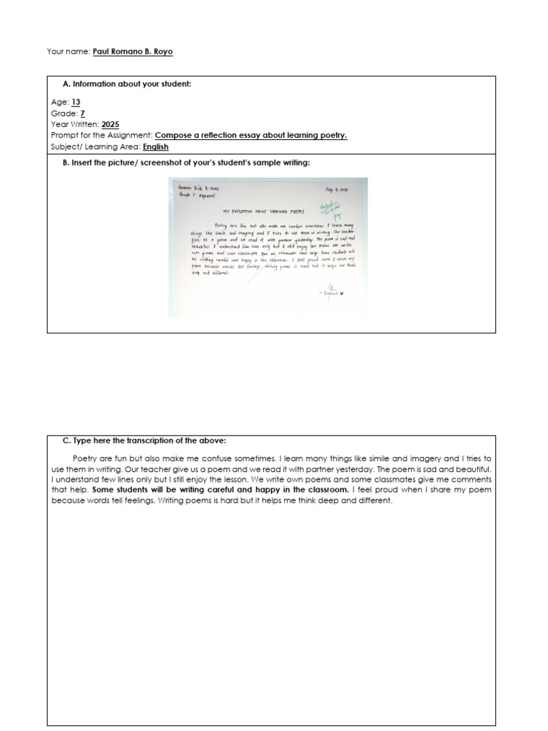 Paul Romano Royo - EDUC 220 Worksheet 1 | PDF | Verb | Noun