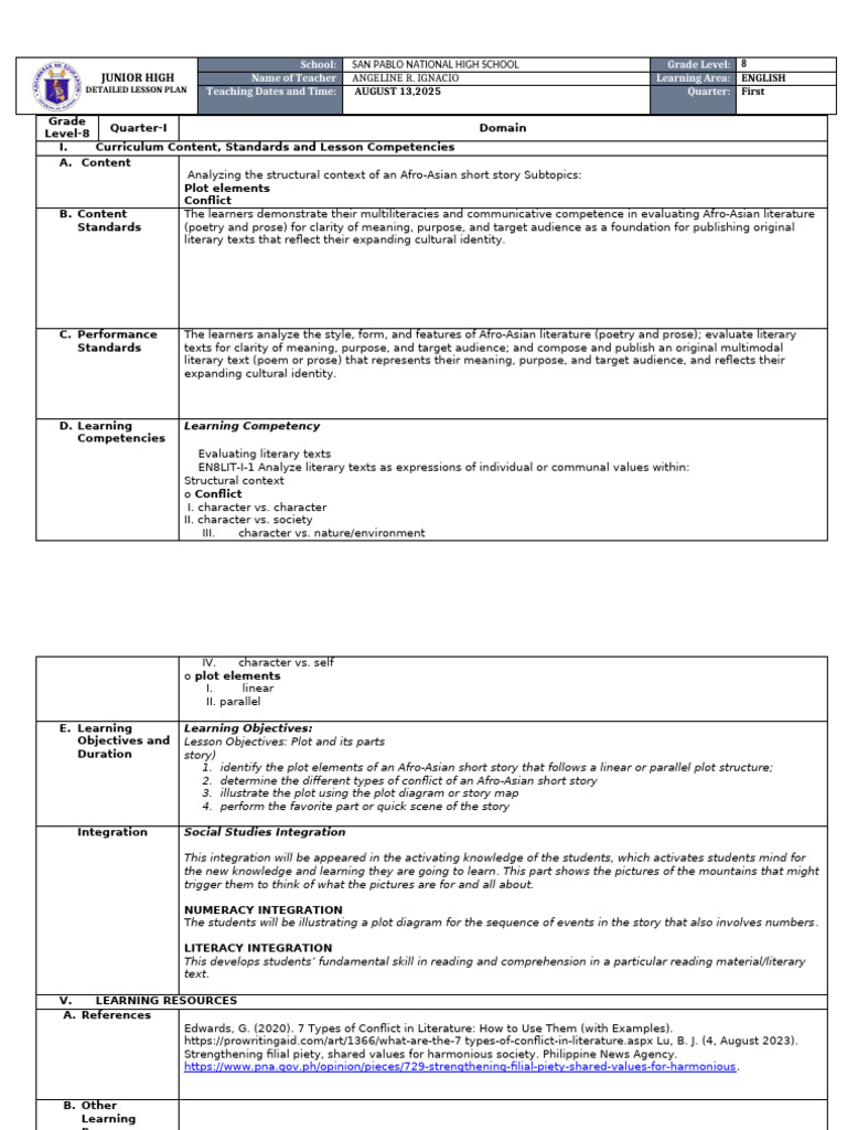 Junior High English Lesson Plan: Plot & Conflict | PDF | Plot (Narrative)