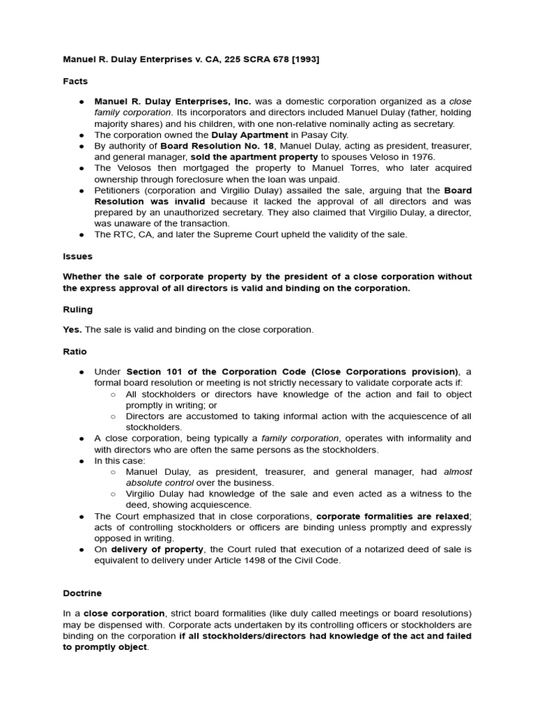 Dulay Enterprises v. CA: Validity of Sale | PDF | Common Law | Justice