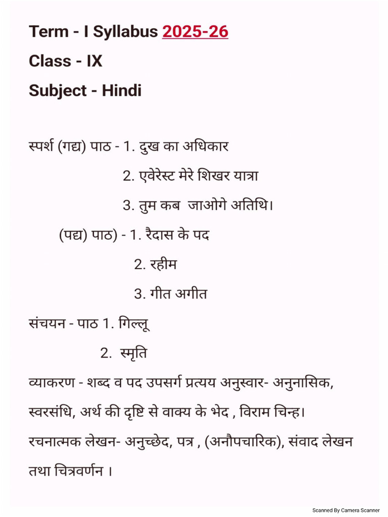 Class IX Syllabus Hindi | PDF