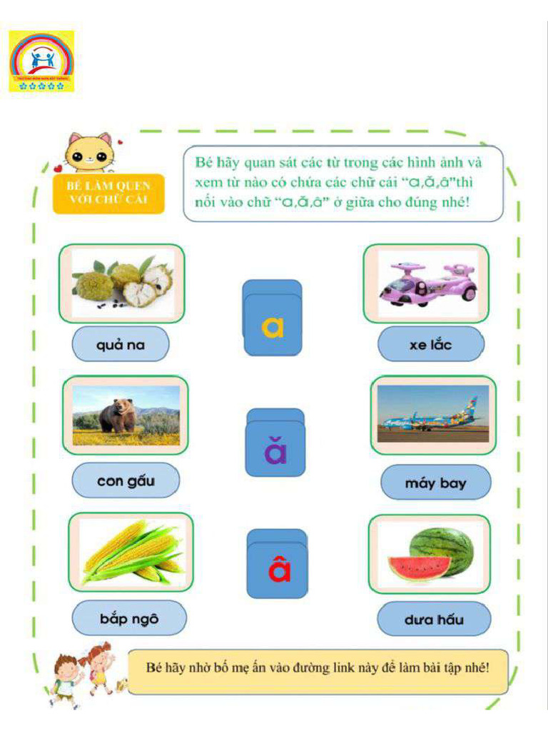 A5 Màu Phiếu Bài Tập Chữ Cái a, ă, Â - MNBT | PDF