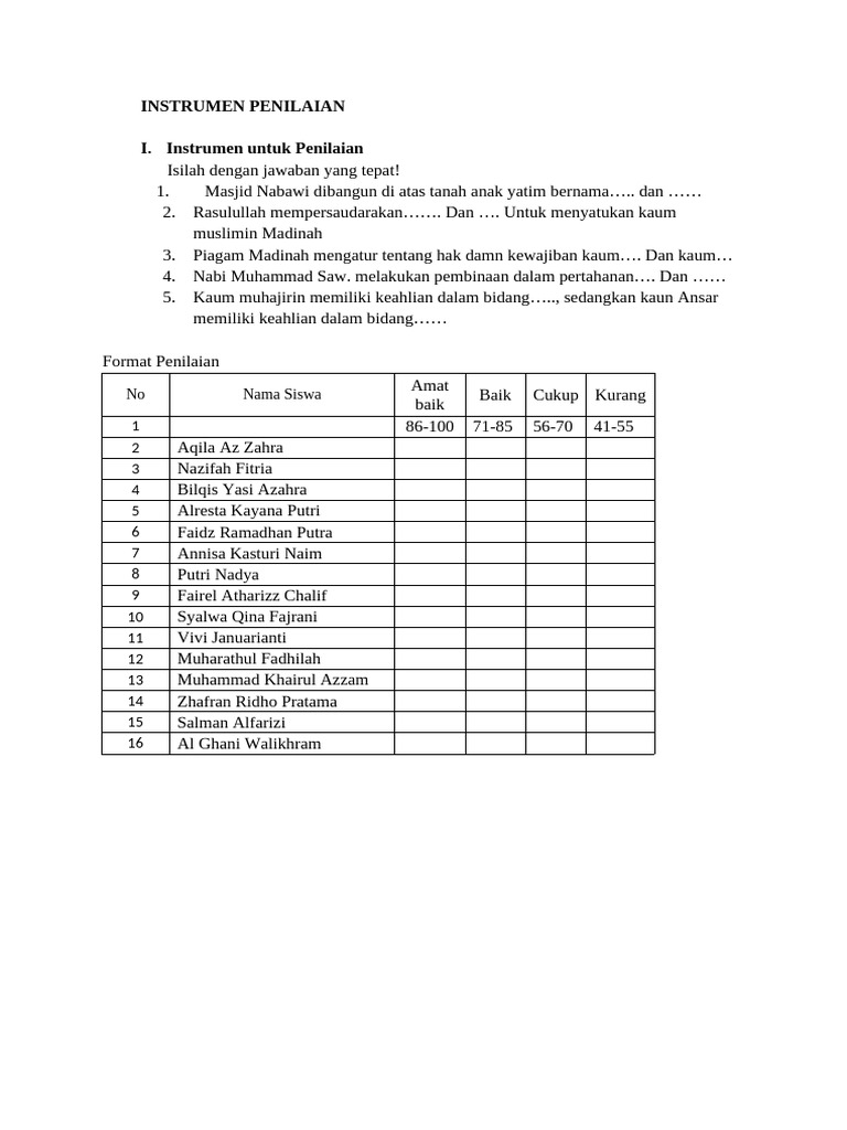Instrumen Penilaian Sejarah Islam | PDF