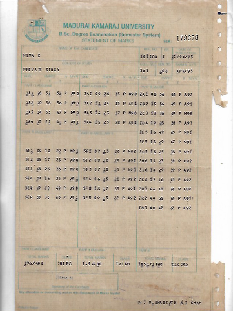 Degree Marksheet | PDF