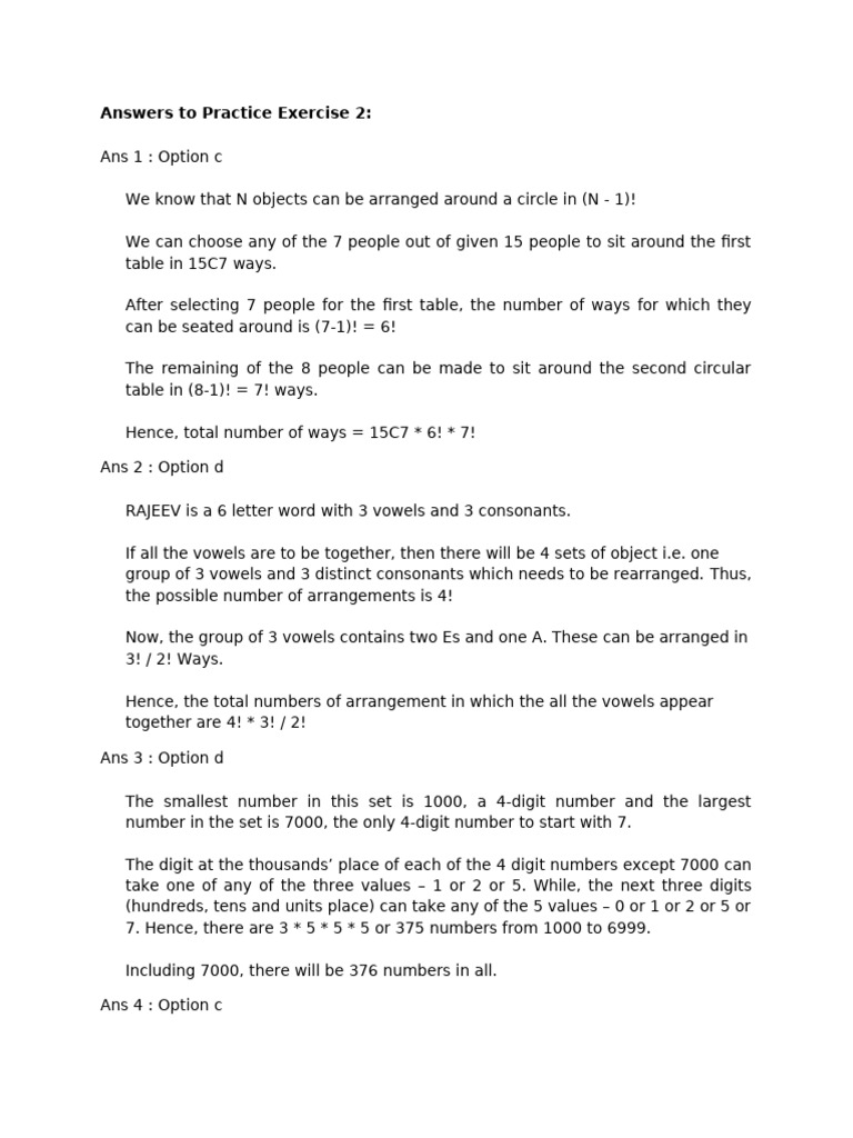 Answers Permutation and Combination 2 | PDF | Numbers | Vowel