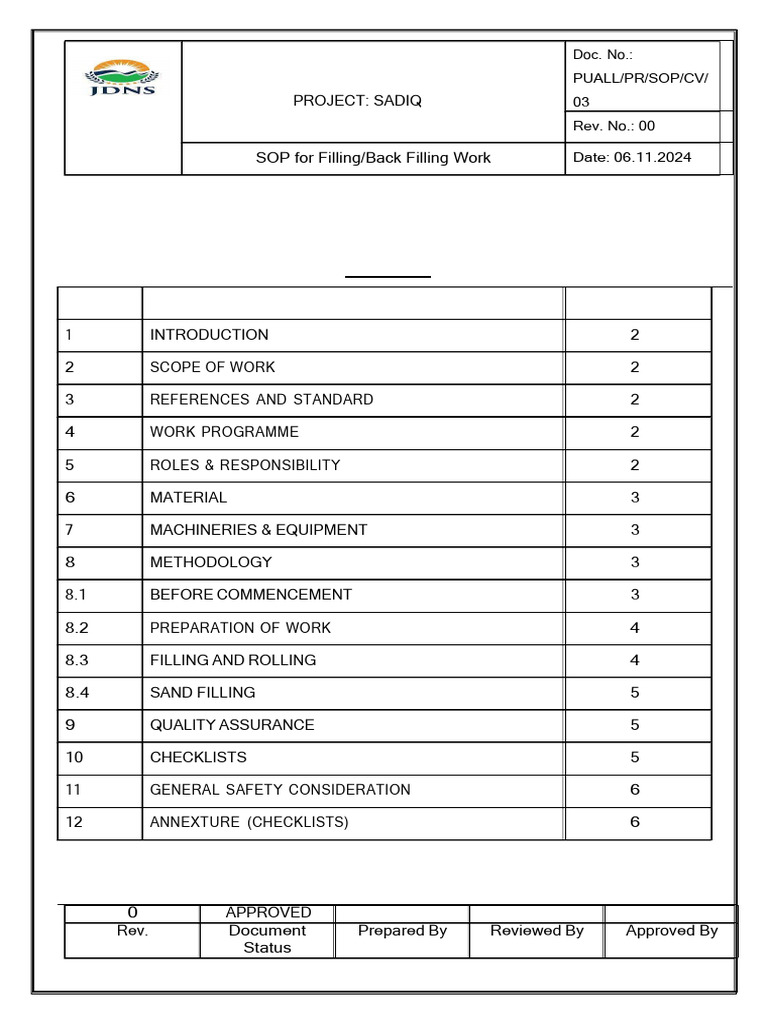 SOP for Filling and Back Filling Work | PDF