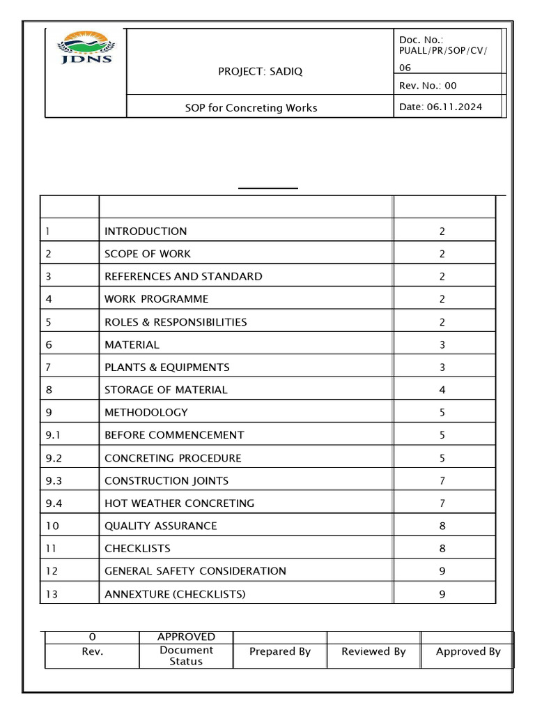 06.sop For Concreting Work | PDF | Concrete | Cement