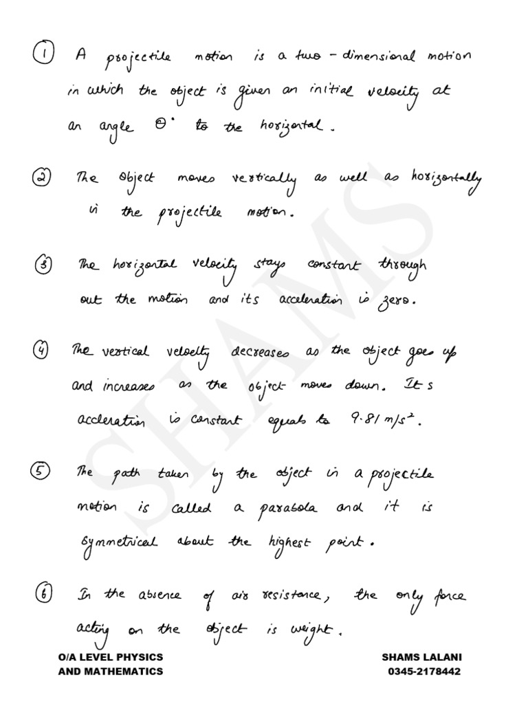 Projectile Motion - Notes For AS Level Physics | PDF | Projectiles ...