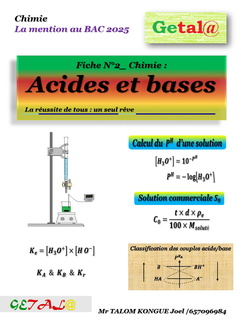 Acides et bases : Guide BAC 2025 | PDF | Concentration molaire | Ph