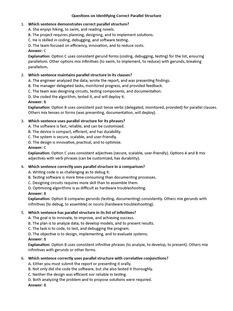 Mastering Parallel Structure in Writing | PDF | Verb | Phrase
