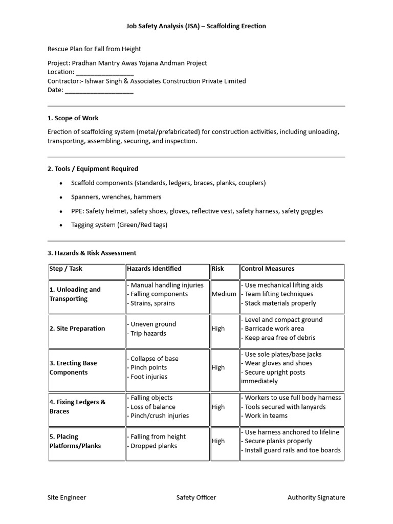 JSA For Scaffolding Erection | PDF | Scaffolding | Safety
