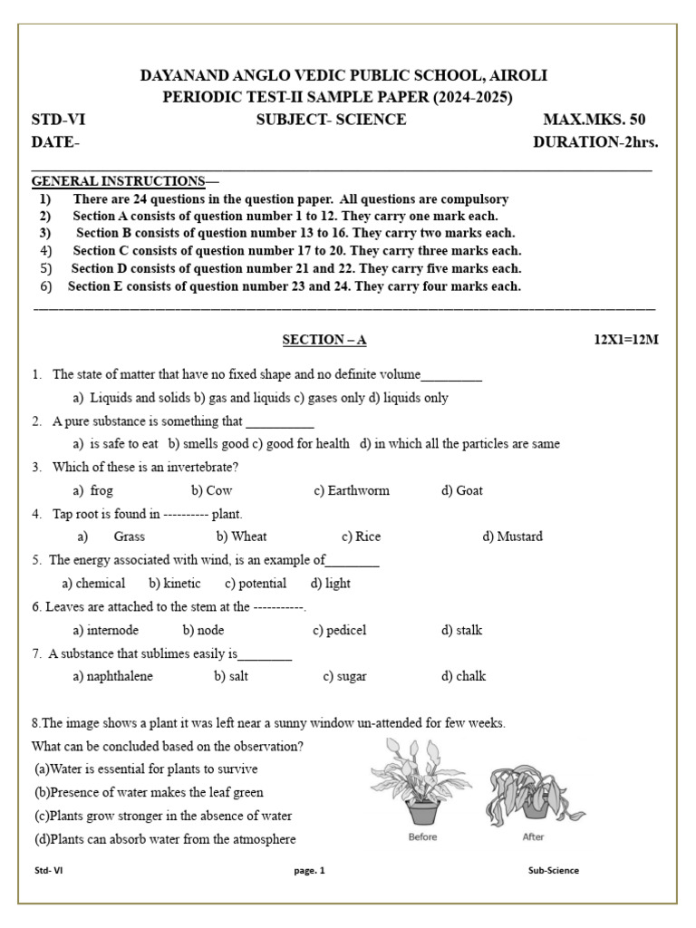 QD9 - STD 6th - Science PA-2 Sample Paper | PDF | Mixture | Matter