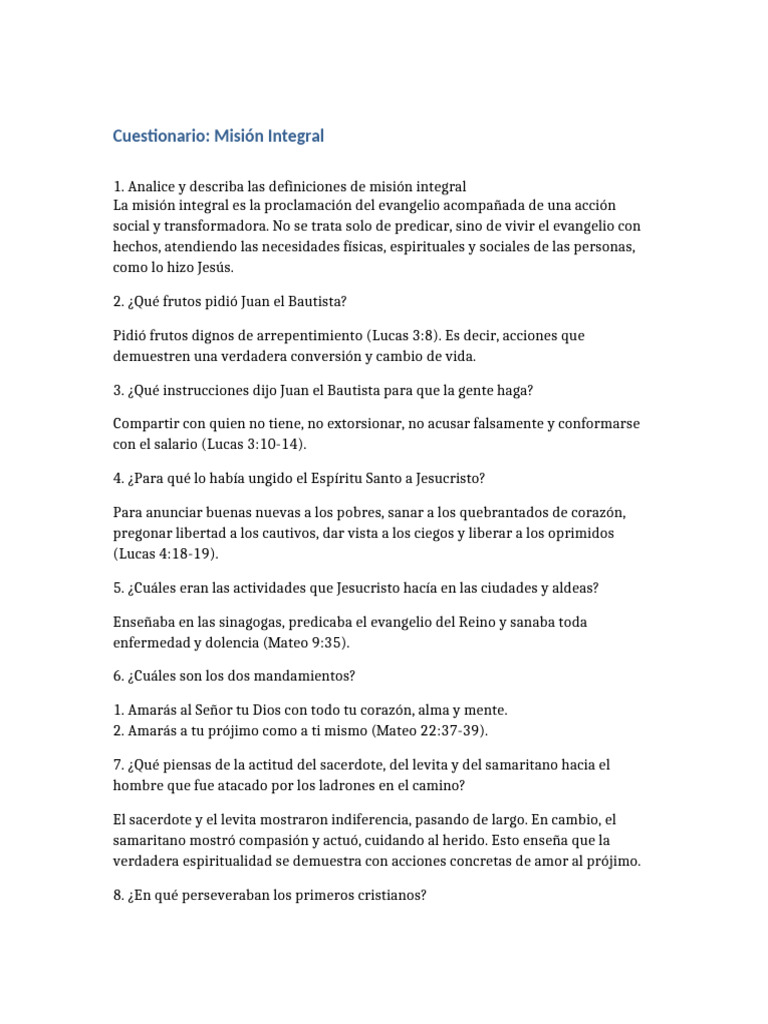 Misión Integral: Acción y Fe en Comunidad | PDF