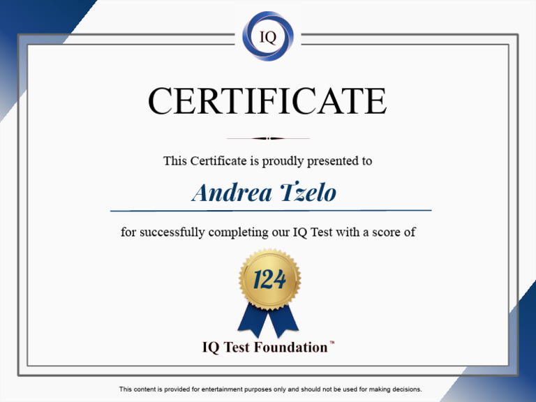 IQ Test Foundation™ Certificate, Andrea Tzelo - March 2024 | PDF