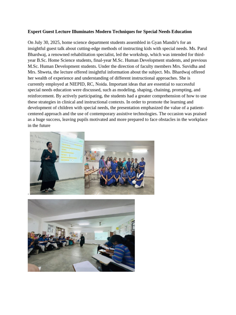 Expert Guest Lecture Illuminates Modern Techniques For Special Needs ...