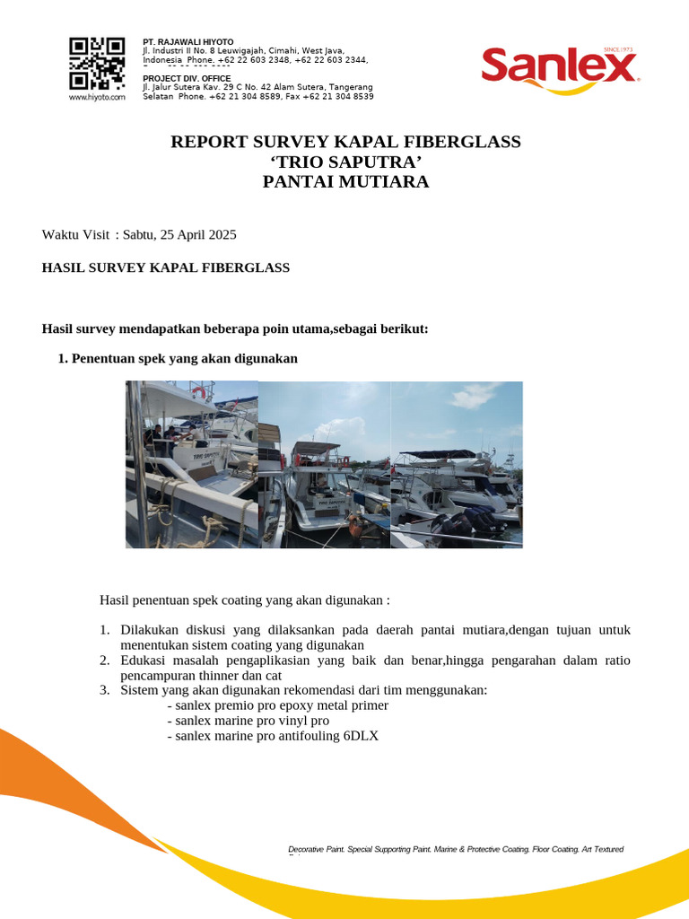 Hasil Survey Kapal Fiberglass Trio Saputra | PDF
