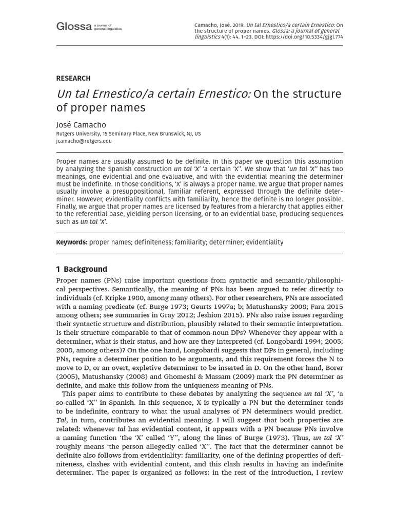 José Camacho - On The Structure of Proper Names | PDF | Syntax ...