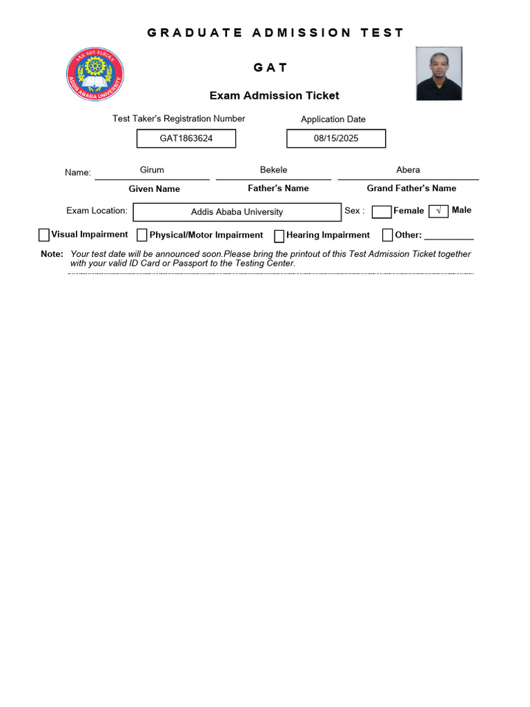 Graduate Admission Test Ticket Details | PDF