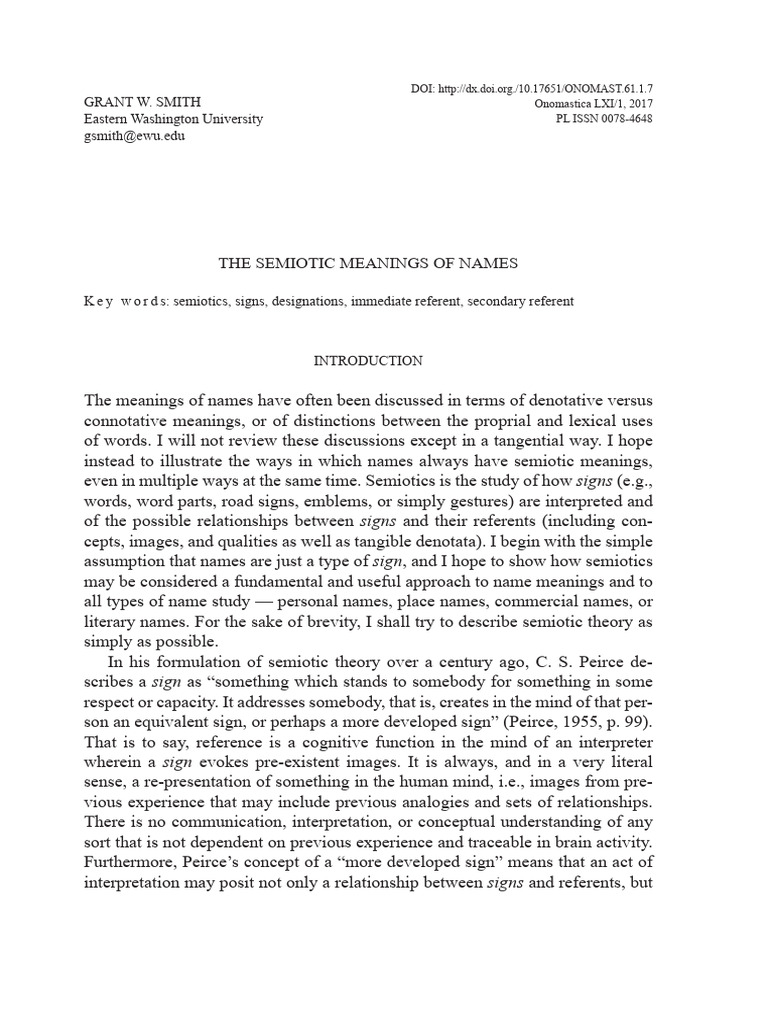 Semiotic Meanings of Names Explained | PDF | Semiotics | Semantics
