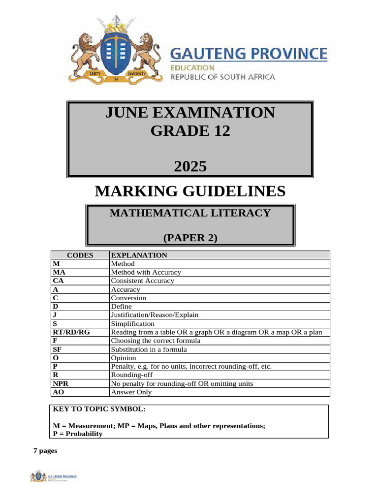 Grade 12 Mathematical Literacy Marking Guidelines | PDF | Accuracy And ...