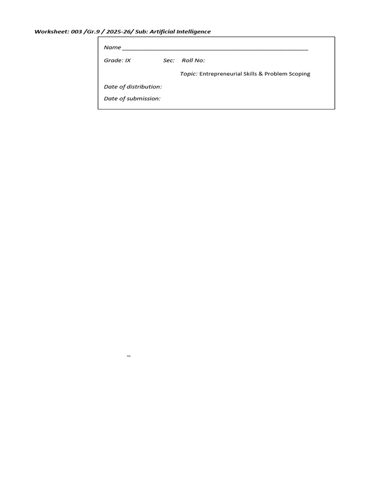 Worksheet-Entrepreneurial Skills N Problem Scoping | PDF | Artificial ...