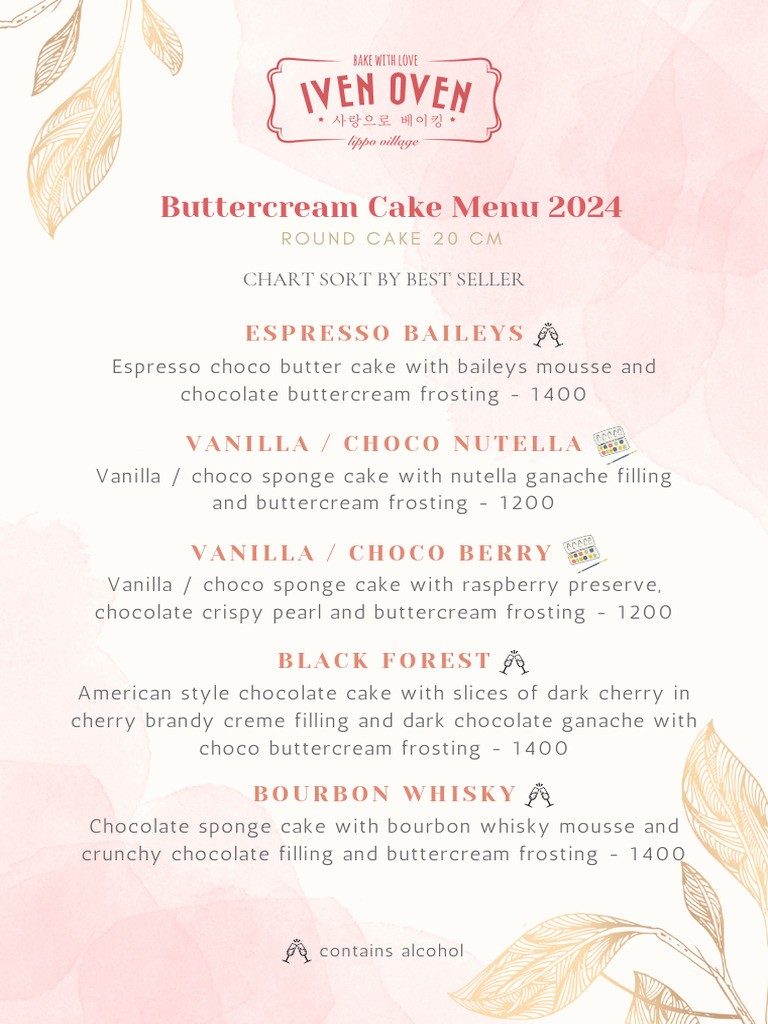 2024 Buttercream Cake & Cupcake Menu | PDF | Cakes | Chocolate