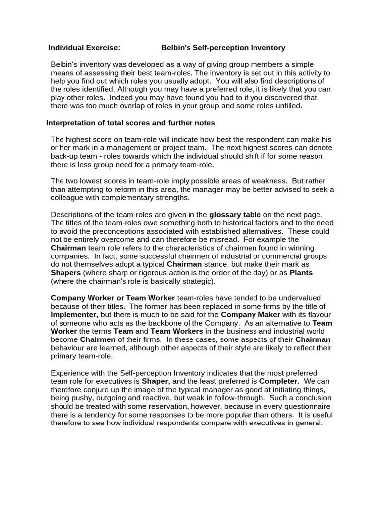 Individual Exercise Results | PDF | Cognition | Behavioural Sciences