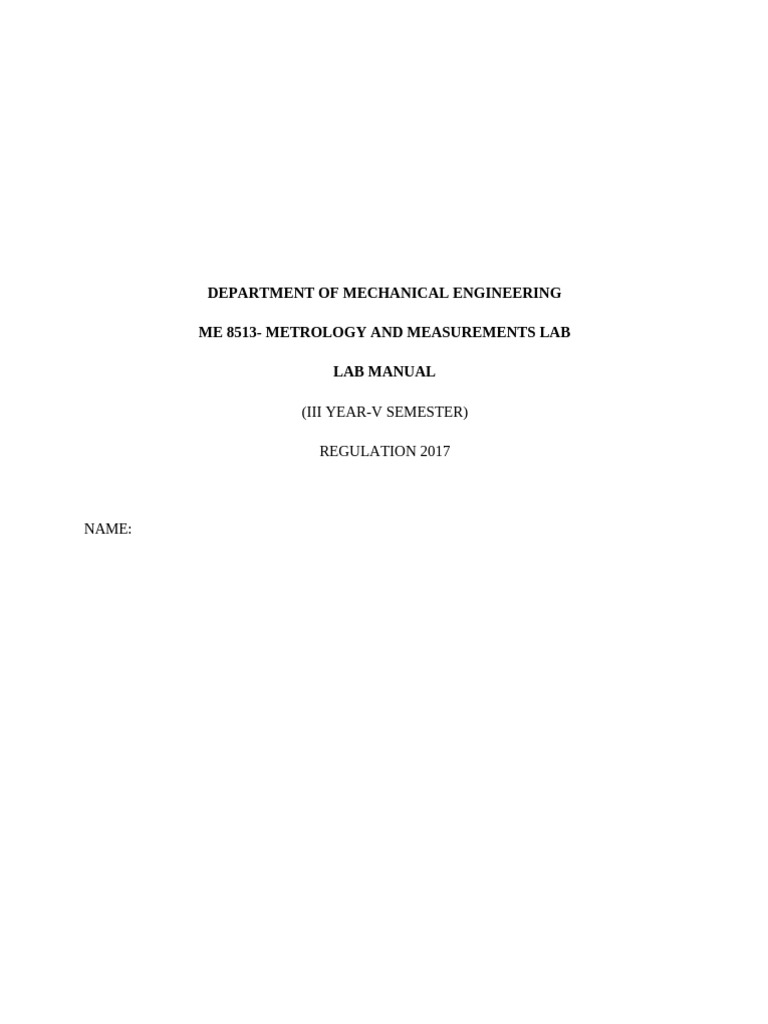 Metrology and Measurements Lab Manual | PDF | Metrology | Gear