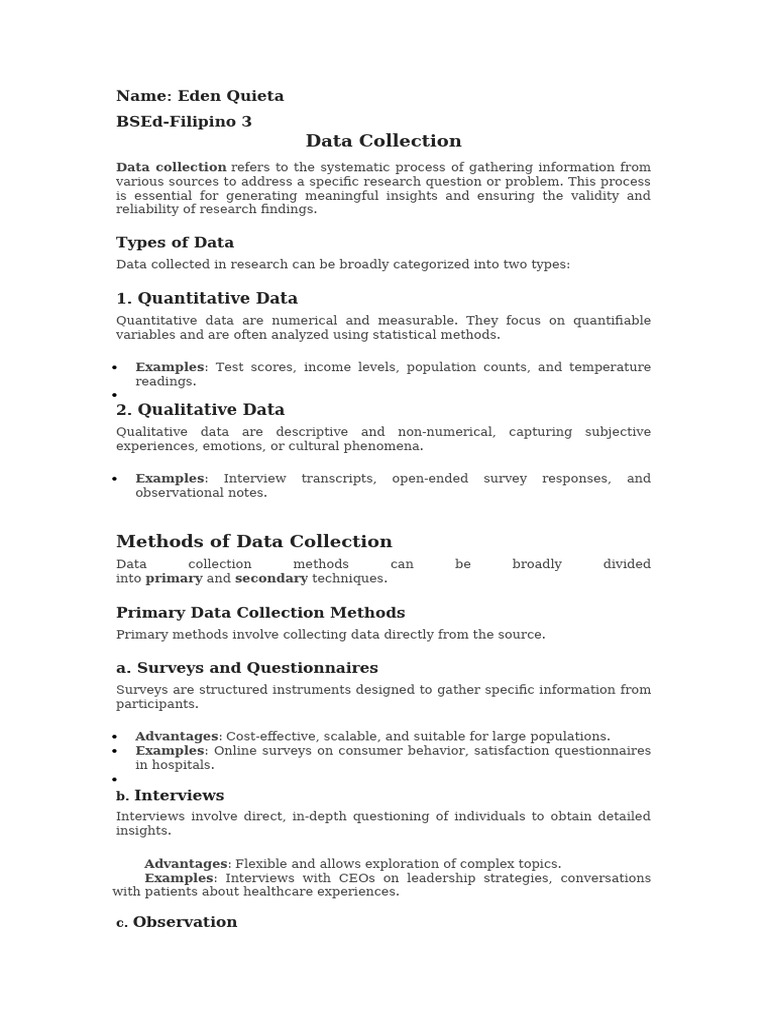 Data Collection Methods Overview | PDF | Sampling (Statistics) | Survey ...